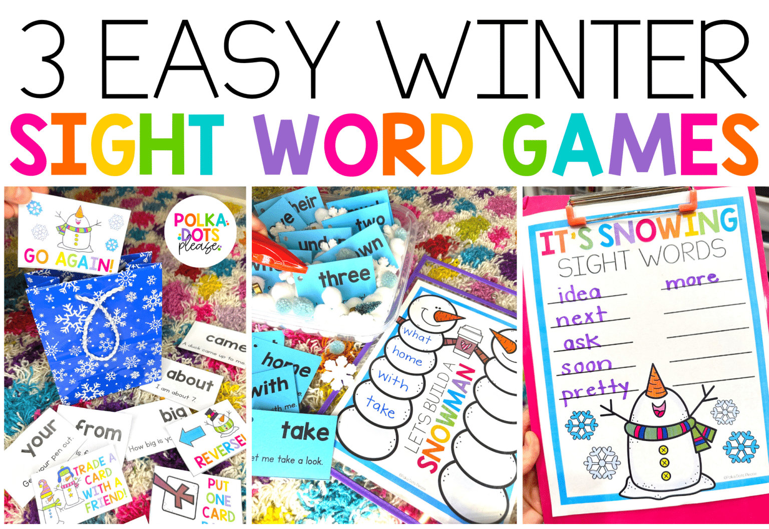 3 Winter Sight Word Games - Polka Dots Please