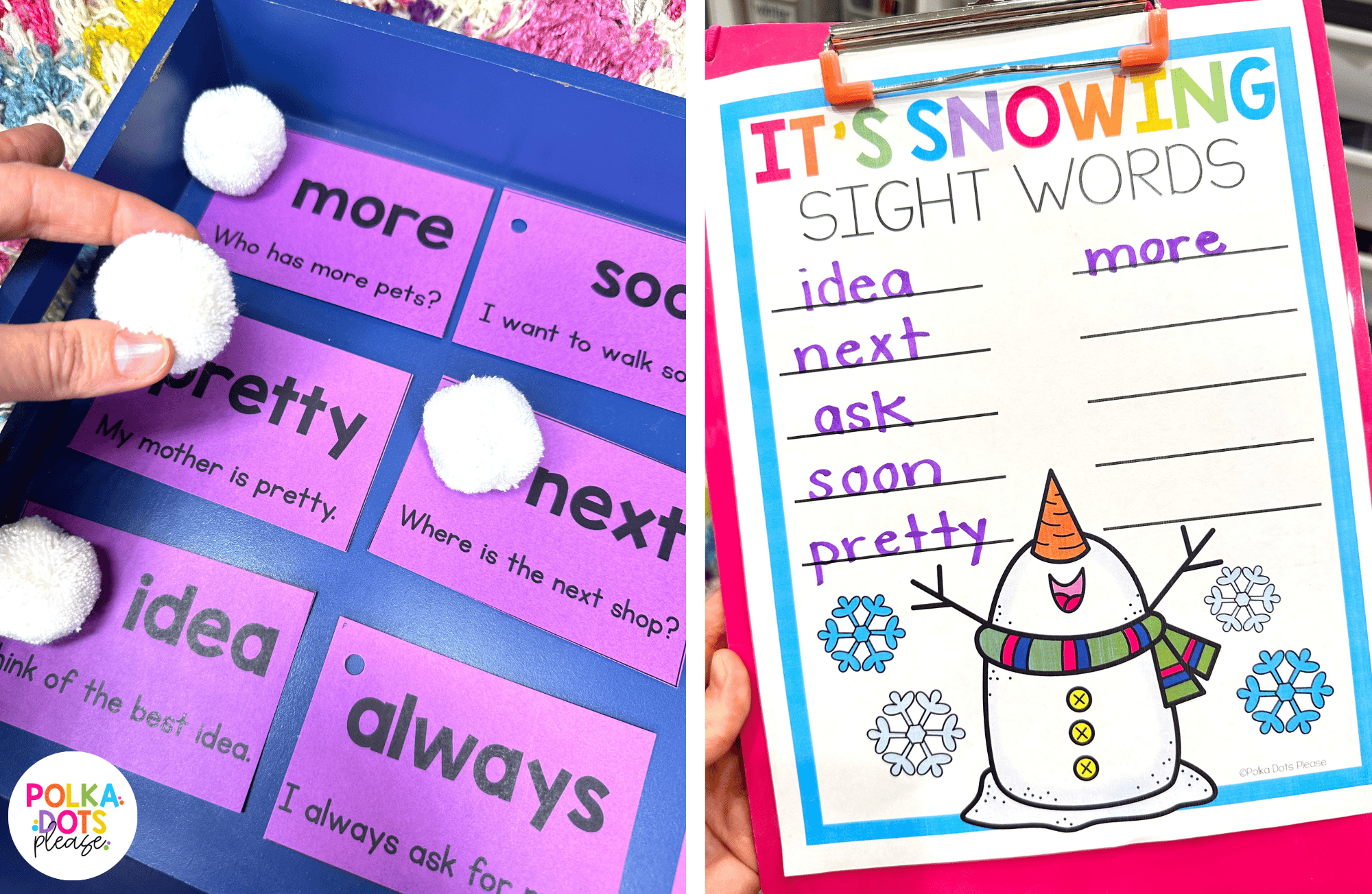 3 Winter Sight Word Games - Polka Dots Please