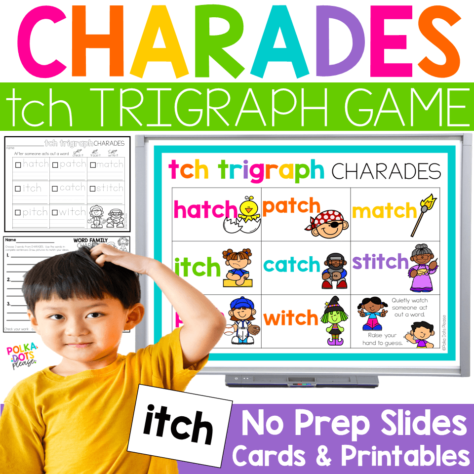 FREE TCH Trigraph Charades Game and Worksheets - Polka Dots Please