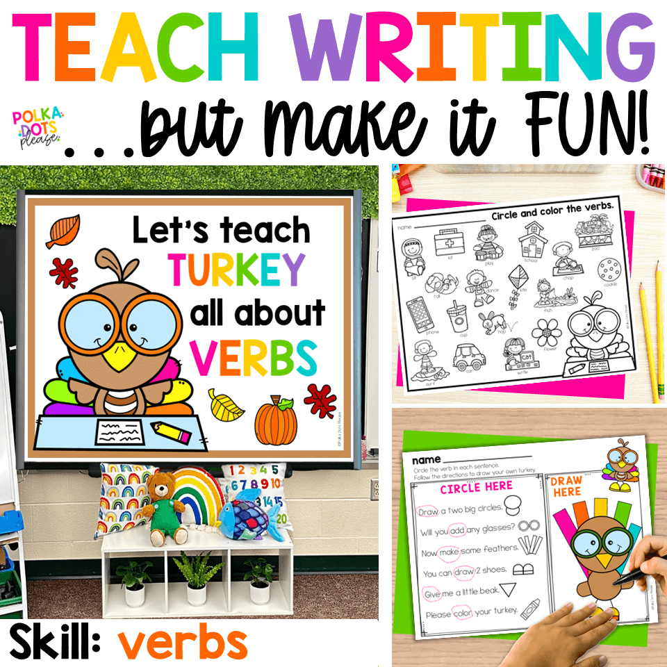 Thanksgiving Activities Turkey Directed Drawing with Verbs Lesson for ...