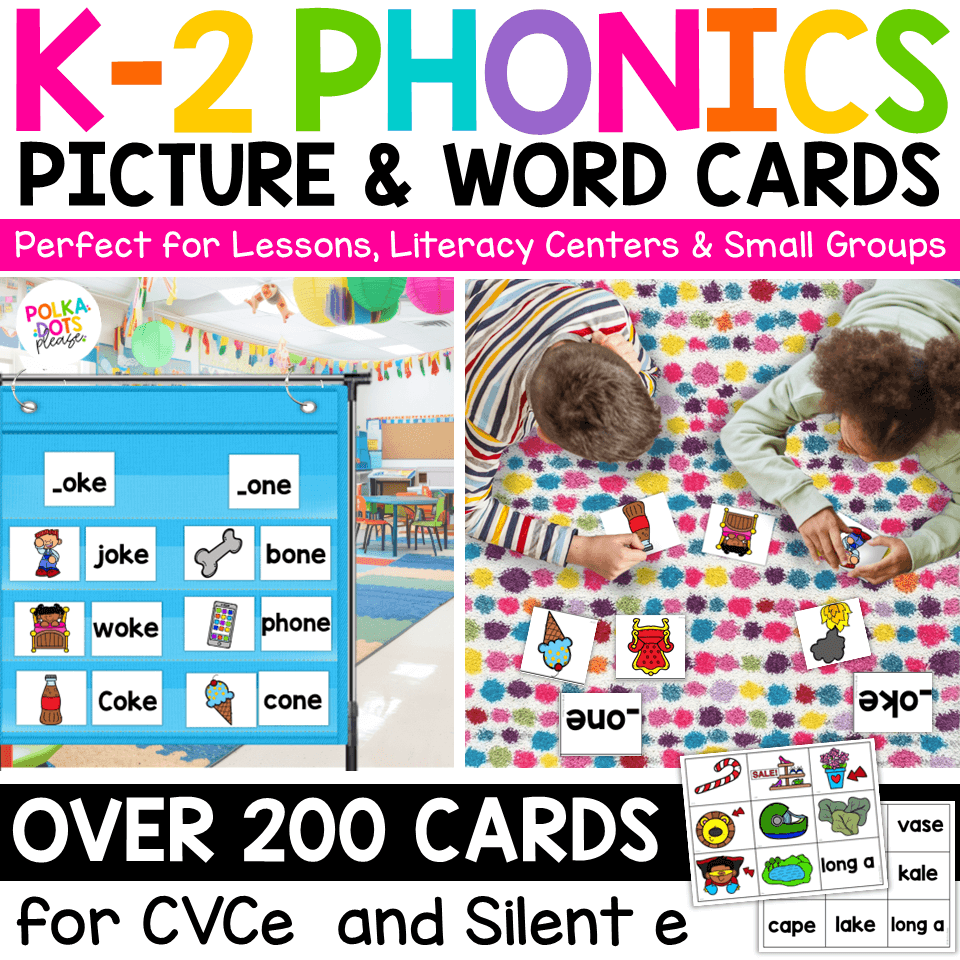 CVCe Silent E Picture & Word Cards- Sorting, Matching, or Pocket Chart ...